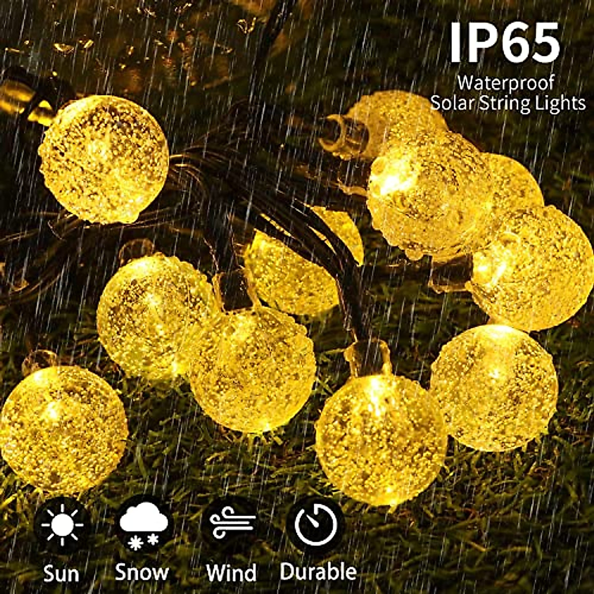 Solar String Lights Outdoor, 60 LED 36ft Crystal Globe Lights With Remote, 8 Modes Waterproof Solar Powered Patio Lights for Weeding, Garden, Lawn, Porch, Yard, Party, Xmas, Home Decor (Warm White)
