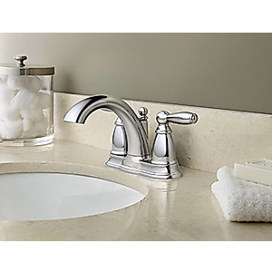 Moen Brantford Chrome Two-Handle Low-Arc Centerset Bathroom Faucet with Drain Assembly, 6610