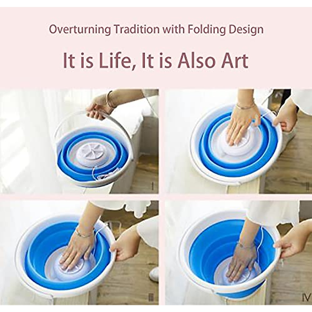 Ultrasonic Folding Bucket Turbo Washing Machine, Automatic Positive and Negative Usb Plug-In Lundry Machine,Portable Mini Lavadoras for Student Dormitories, Living Rooms, Bathrooms, Balconies