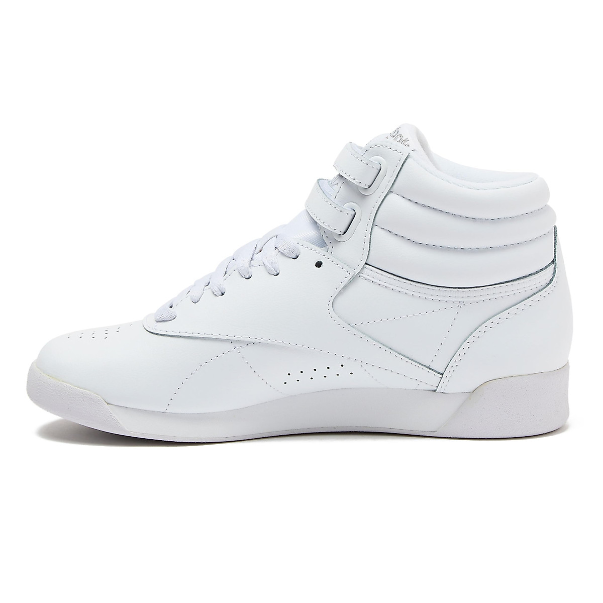 Reebok Freestyle Hi High Top Sneakers for Women, Black Basketball and Tennis Shoes, White/Silver, 5.5