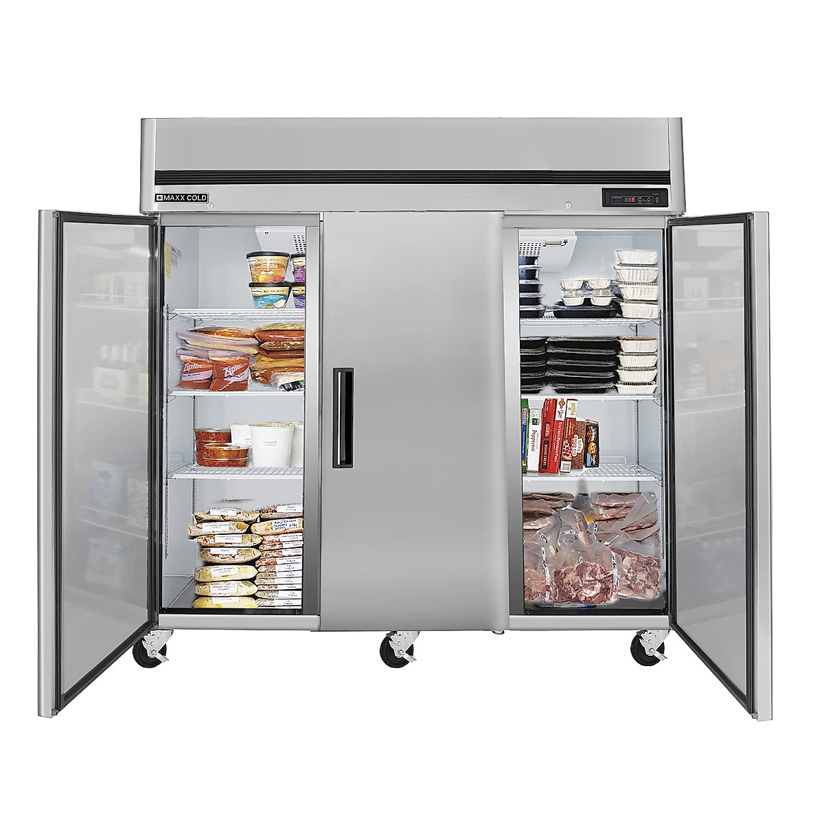 Maxx Cold MCFT-72FDHC 81" Triple Door Entergy Star Reach-In Freezer, Top Mount, Stainless Steel
