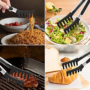 2 PCS Pasta Tong Spaghetti Tongs, 9-Inch & 12-Inch Pasta Server Utensil Pasta Tong Silicone Pasta Tongs With Teeth Silicone Tongs for Serving Food, Spaghetti Noodle, Pasta (Black)