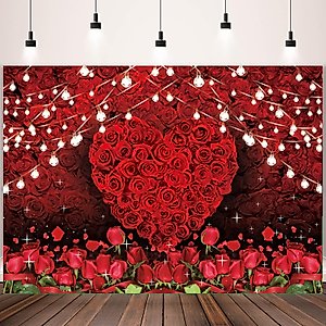 Red Rose Flower Wall Backdrop Floral Photography Background for Wedding Bridal Shower Adults Women Birthday Party Cake Tables Decoration Studio Props Banner (7X5FT(82x59inch))