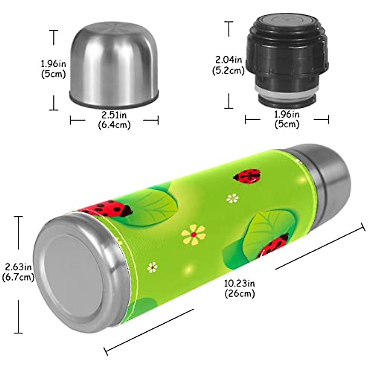 Insulated Water Bottle Stainless Steel Water Bottles Metal Water Bottle, Spring Ladybug Flower Leaves