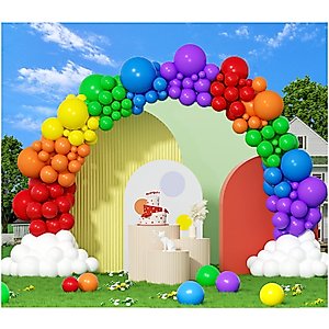 412pcs Rainbow Balloon Arch Kit Assorted Colors 18 12 10 5 Inch, Different Sizes Matte Latex Colorful Balloons for Baby Shower Birthday Wedding Party Decorations