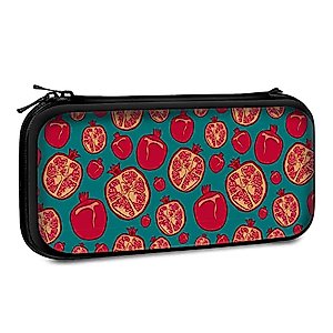 Carrying Case Compatible with Switch 2017 / Switch OLED 2021 Console Joy-Con with 10 Game Card Slots , Pomegranate on teal background