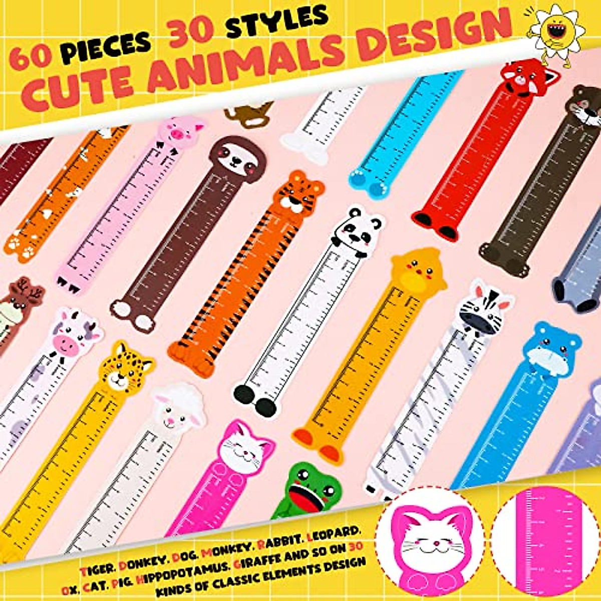60 Pieces Animal Funny Bookmarks Cartoon Cute Bookmarks Reading Ruler Animal Bookmark Animal Theme Kid Bookmark for Kids Girls Students Adult