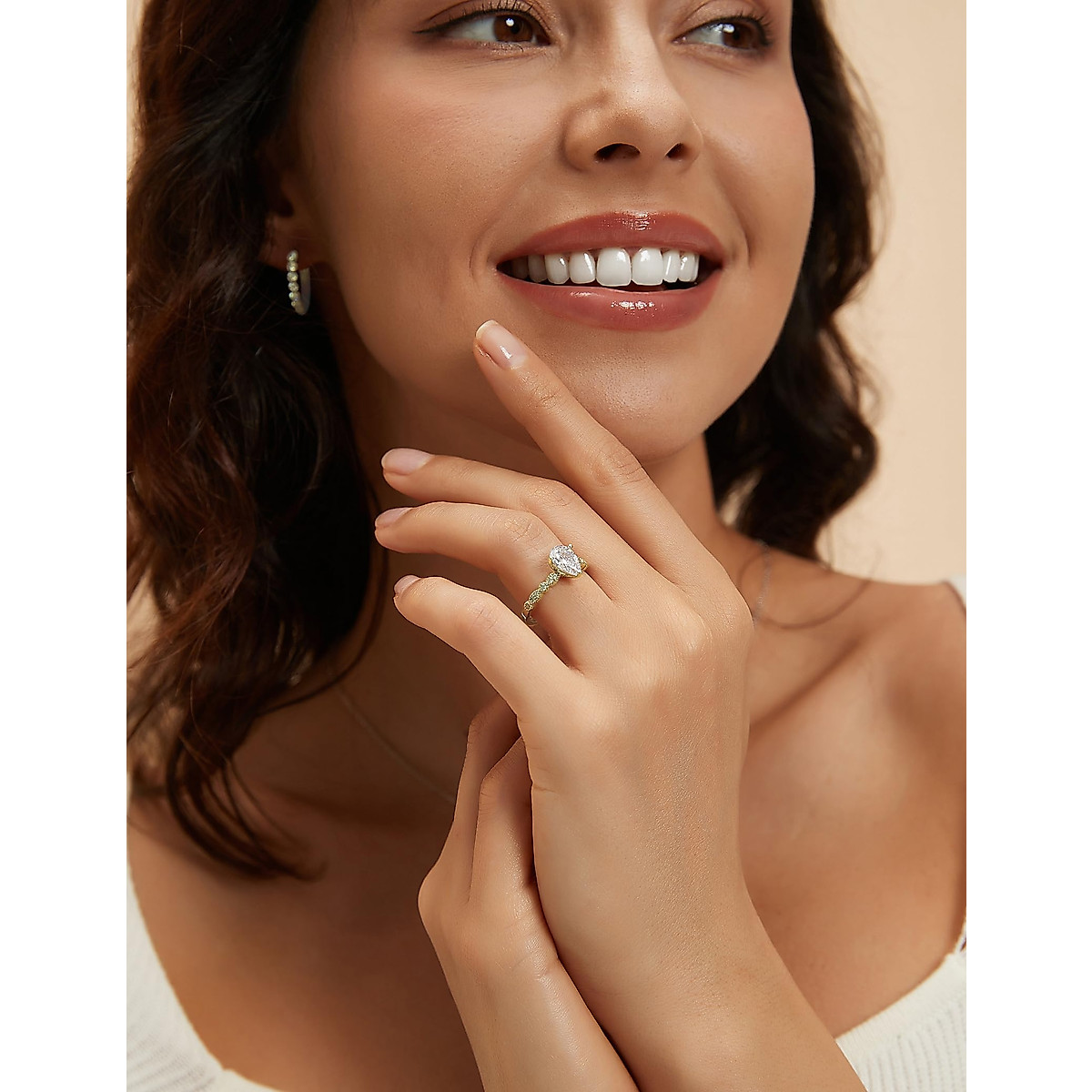 Mameloly 1.5CT Teardrop Engagement Rings for Women 14K Gold Plated Marquise Pear Shaped Cubic Zirconia Promise Rings for Her Size 7