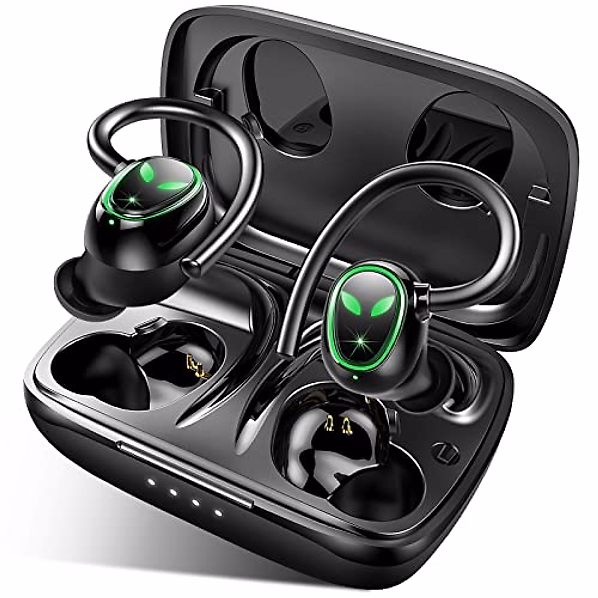Wireless Earbud, True Bluetooth Headphones 50H Playtime, Deep Bass Bluetooth Earbud with Mic, Noise Cancelling Earphones with Earhooks, IP7 Waterproof in Ear Bluetooth Earphones for Sports/Gym, Black
