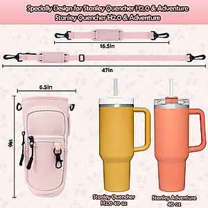 BABORUI Water Bottle Holder for Stanley with Strap, Water Bottle Carrier for Stanley 40oz, Adjustable Crossbody Shoulder Hand Strap 2 Pouch Water Bottle Accessories for Travelling Hiking Camping