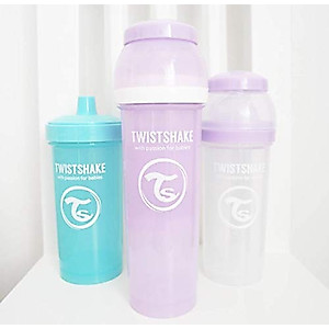 Twistshake Anti Colic Baby Bottles - Premium 330ml/11oz Bottles with 100ml Milk Storage Container for a Comfortable Feeding Experience for Baby Care - Pastel Grey