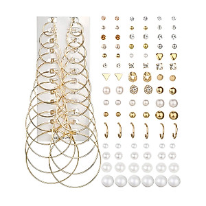 Ofeiyaa 57 Pairs Assorted Multiple Stud Hoop Earrings for Women Crystal Pearl Stud Earrings Set