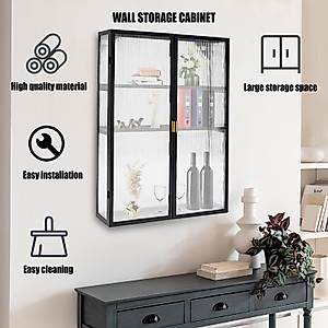 Titunjian Wall Cabinet Haze Double PC Door Wall Cupboard with Detachable Shelves Storage Cabinet for Office Dining Room Living Room Kitchen Bathroom, 19.7 * 5.5 * 27.5 Inch (Black)