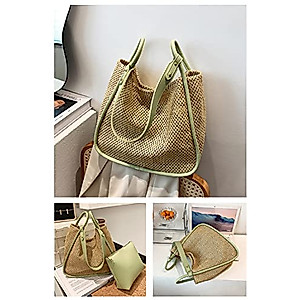 Ulisty Women Straw Bag Weave Tote Bag Summer Beach Bag Shoulder Bag Top Handle Bag Handbag 2 Pcs Set green