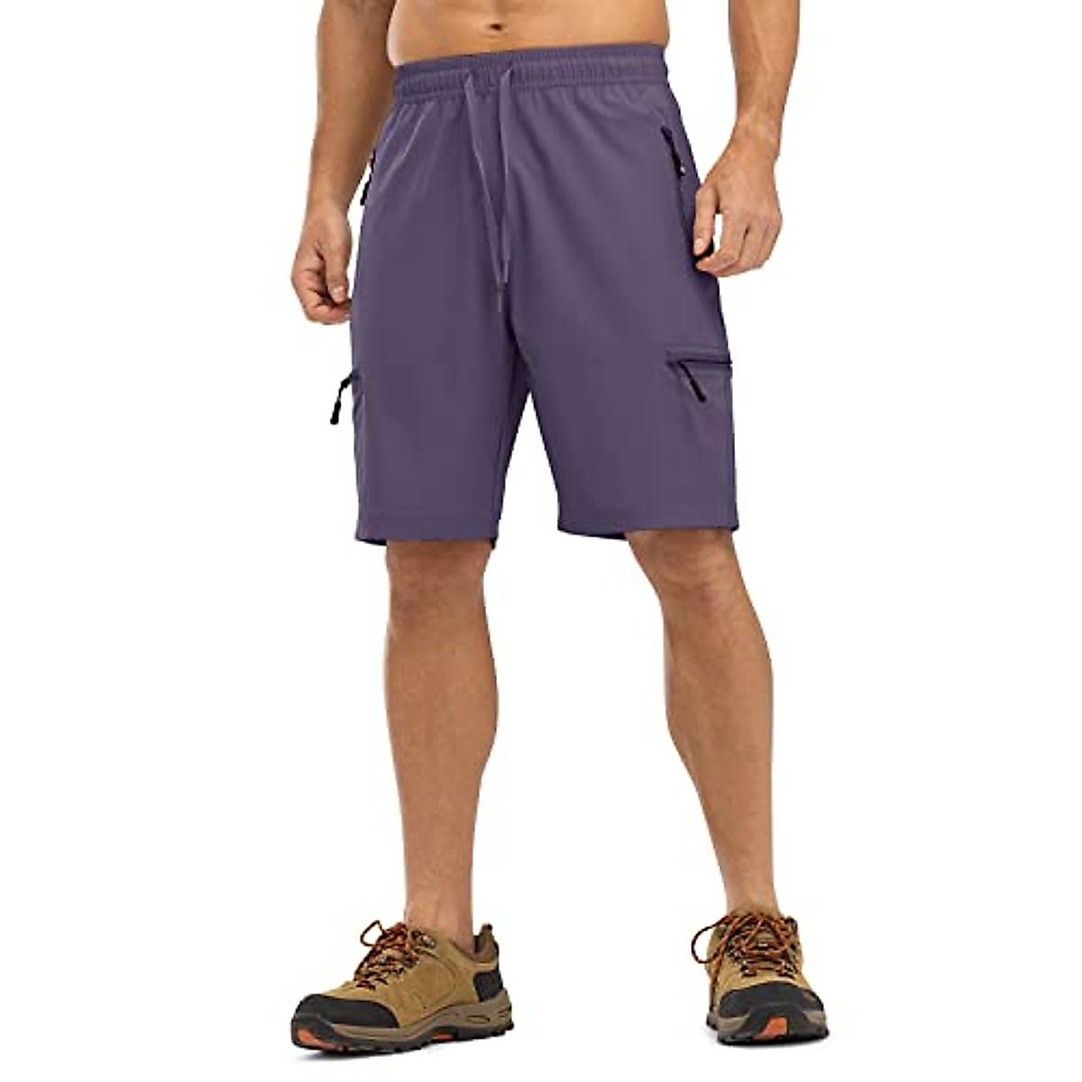 TBMPOY Men's Hiking Shorts with 5 Zip Pockets 9'' Lightweight Outdoor Work Athletic Short for Men Travel Running Purple Grey XXL