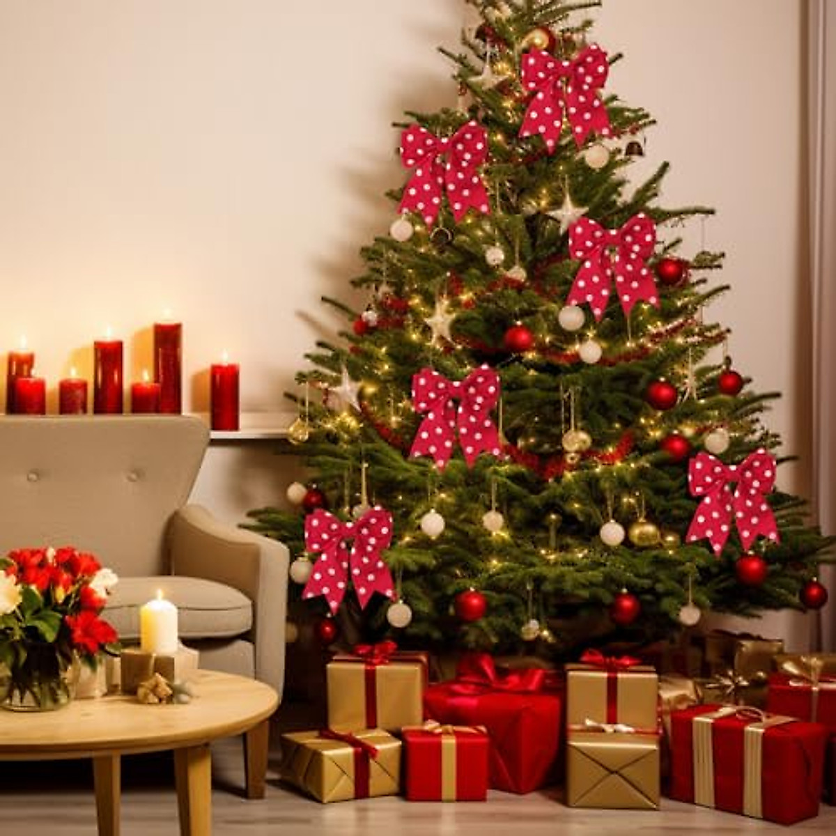 Anwyll Wired Edge Christmas Ribbon - 2-1/2 Inch x 22 Yard Red and White Polka Dot Wire Ribbon for Wreath, Tree, Gift Wrapping and Holiday Decoration