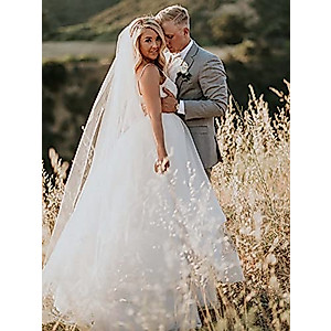 Ursumy Bride Wedding Cathedral Veil Long Drop Veils Simple Chapel Soft Tulle Bridal Veils for Bride (Ivory)