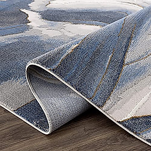 Abani Sand Wave Print Modern Blue & Grey Dining Room Rug - Non-Shedding 5’3” x 7’6” (5'x8') Rugs Multicolor Swirl Pattern Area Rug