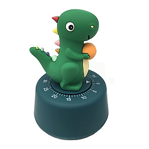 Cartoon Dinosaur Model Mechanical Timer Kitchen Gadget Cooking Clock Alarm Counters 60 Minutes Decoration Manual Timer for Study (Dark Green)