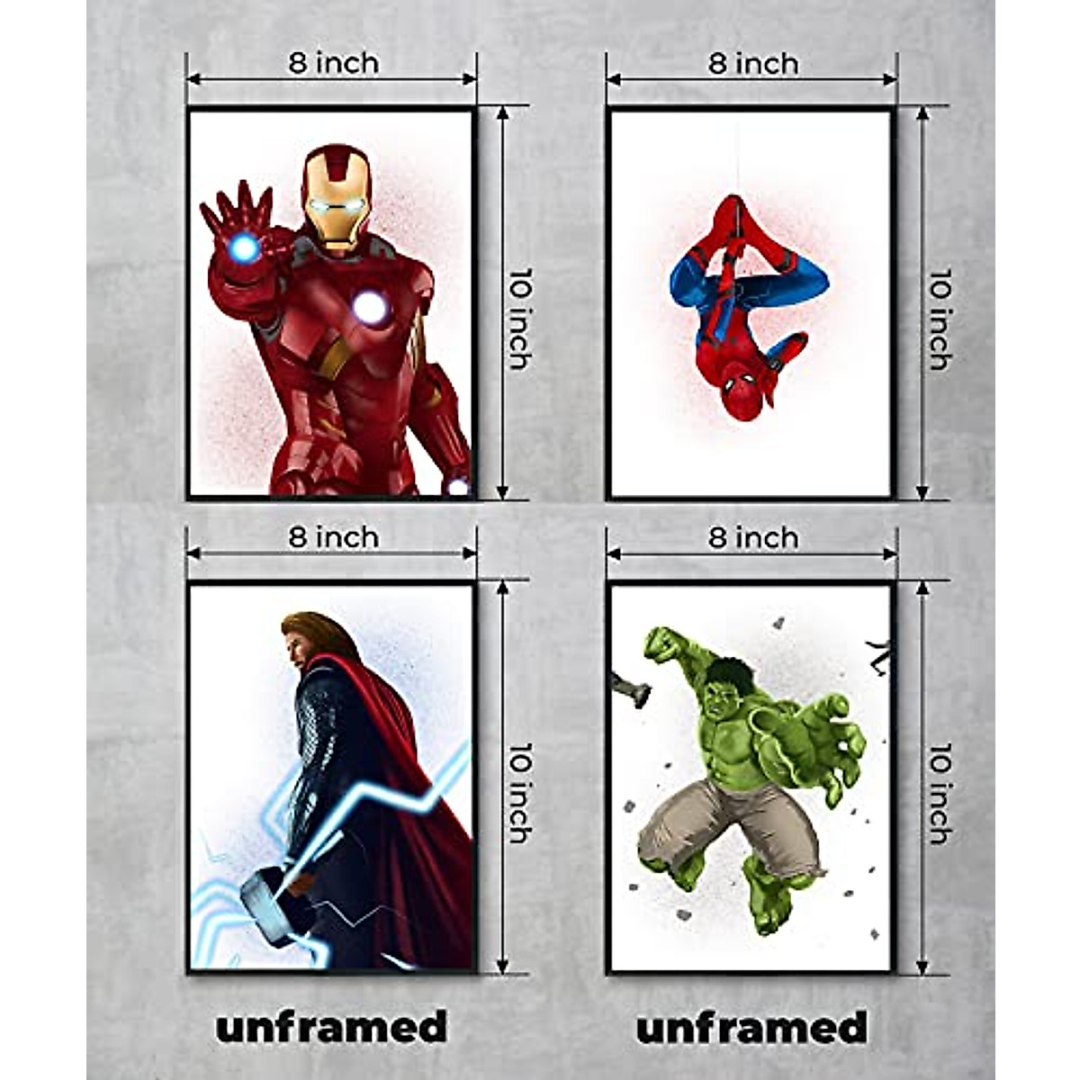 Set of 12 Superhero Posters - Ant-Man - Falcon - Hulk - Wanda - Black Widow - Iron Man - Hawkeye- Spider-Man - Black Panther - Captain America - Thor and Vision (Concept art style, 8x10)