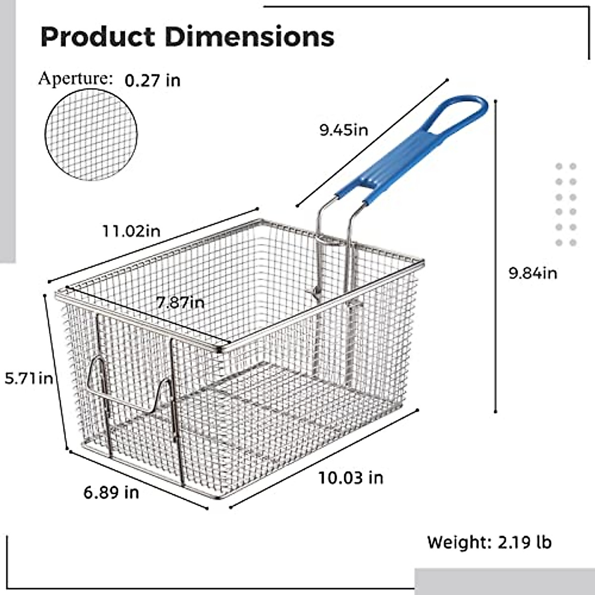 2PCS Deep Fryer Basket, 11.02"×7.87"×5.71", Stainless Steel Fry Basket with Non-Slip Handle, Sturdy Square Food Strainer for Home and Heavy Duty Nickel Plated Iron Construction Commercial Use