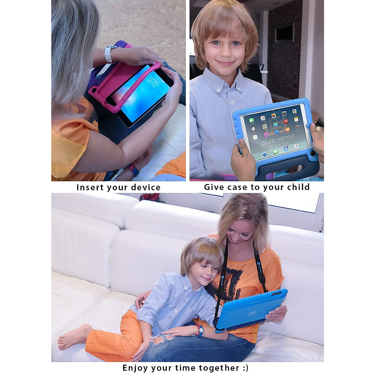 Pure Sense Buddy Antimicrobial Kids Case for iPad Pro 12.9-1st 2nd Gen 2015 2017 | Full Kit: Rugged Case Stand, Handle, Screen Protector, Strap and Spray