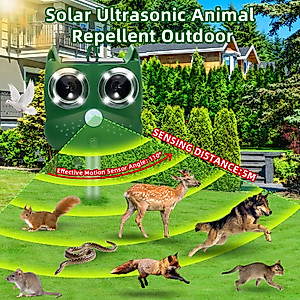 Ultrasonic Deer Repellent Devices 2024 Newest Solar Animal Repeller for Cat Dog Deer Raccoon Coyote Skunk, Waterproof Cat Deterrent Outdoor with Explosive Flashing Light, 2 Pack