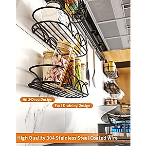 SWTYMIKI 6 Pack Spice Rack Wall Mount Rainbow Design Hanging Spice Shelf Organizer for Cabinet Strong & Stable Metal Seasoning Organizer for Kitchen Cabinet Wall and Pantry Organization Storage,Black