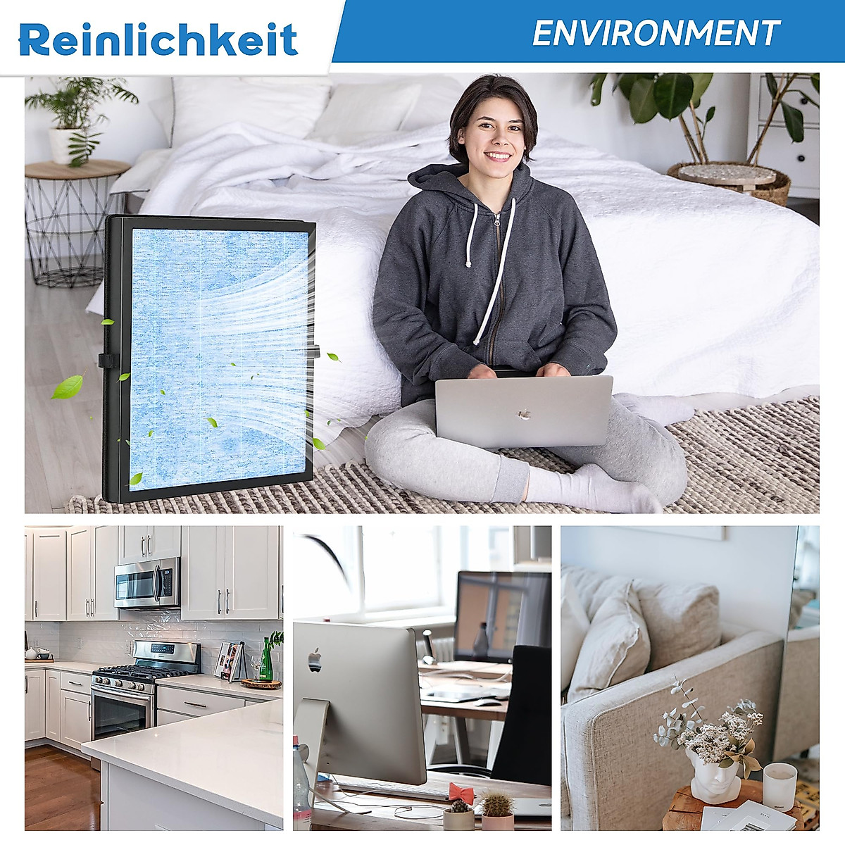 Reinlichkeit MK04 AIR Replacement Filter Compatible with Aroeve MK04 MG04JH, H13 True HEPA Filter, Compare to Part MK04LX, 2 Packs, Blue