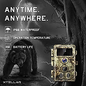 Xtellar Trail Camera 24MP 1080P IP66 Waterproof with Clear Night Vision and 3 Passive Infrared Motion Sensors for Hunting Scouting Range Control and Wildlife Researching (Camo Green)