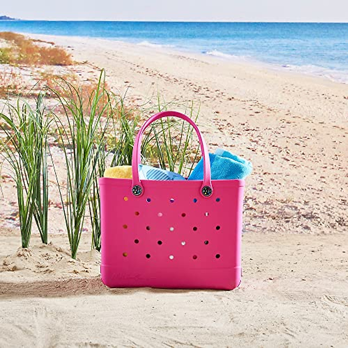 ProductWorks Maui and Sons Durable Beach Bag and Outdoor Everything Go2Bag,Farmers Market, Picnic,Concerts Washable Adjustable Straps (Pink)