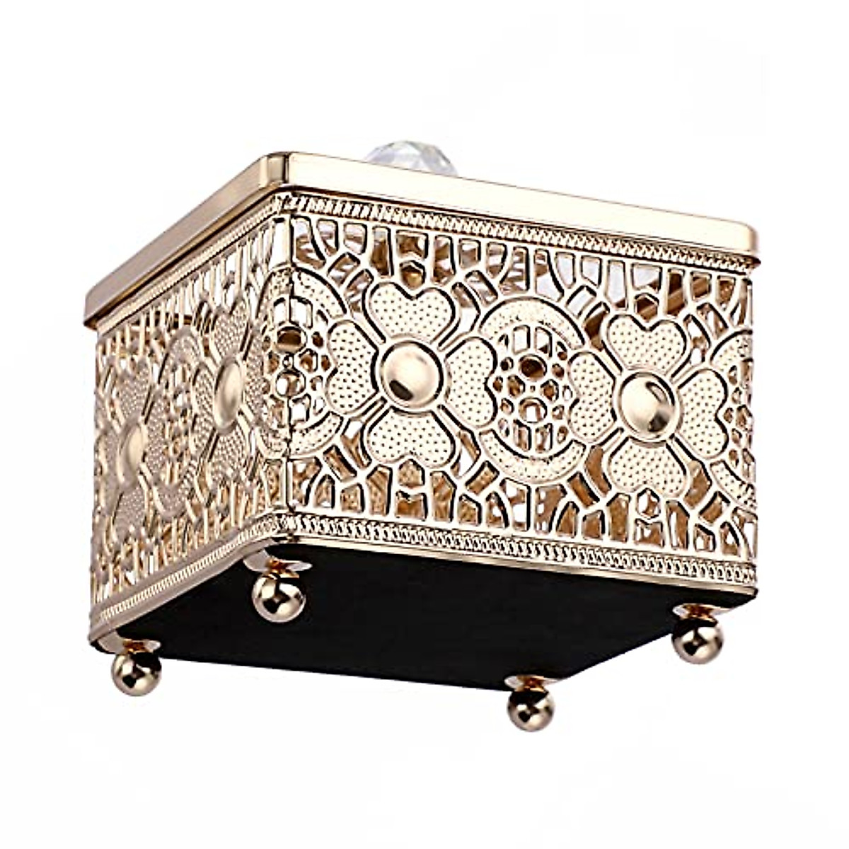 Hipiwe Hollow-carved Metal Jewelry Box with Glass Lid, Gold Mirrored Trinket Organizer Square Treasure Box for Ring Earrings Necklace, Christmas Birthday Gift for Women Girls