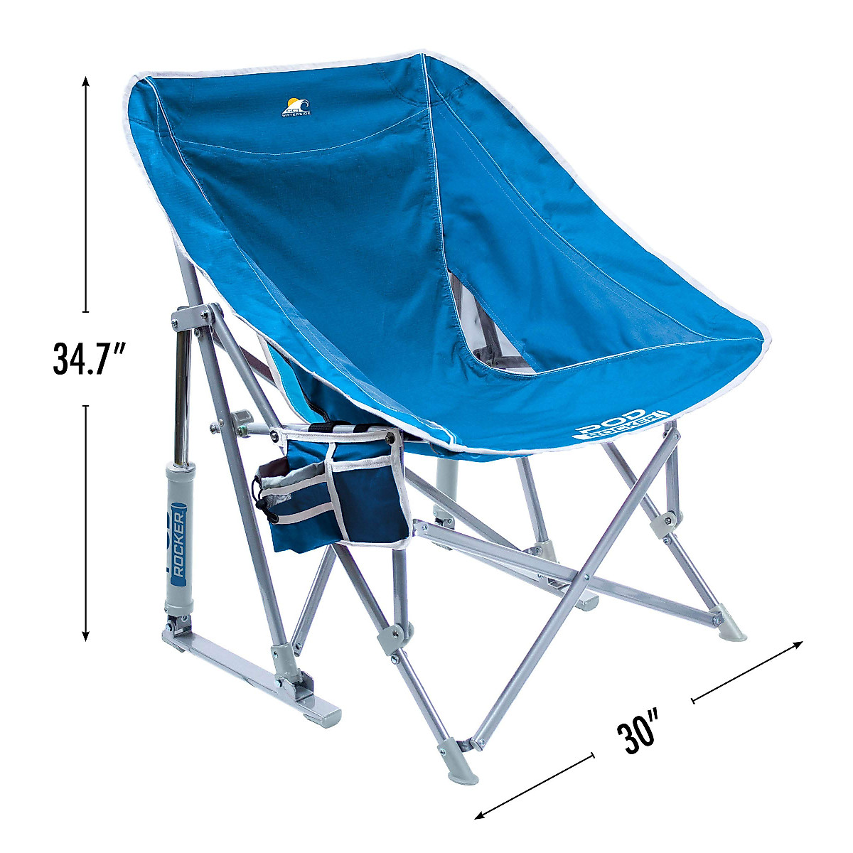 GCI Outdoor Pod Rocker Beach Chair | Collapsible Folding Rocking Chair with Drink Holder & Portable Carry Bag — Saybrook Blue