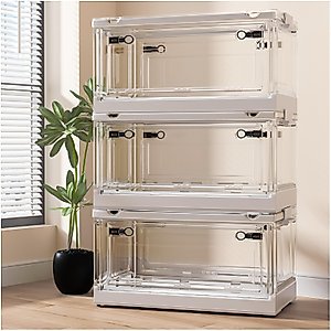CTSNSLH 4 Tier Storage Bins with Lids, 192Quart Clear Stackable Storage Bins with Wheeled and Doors, Storage Boxes, Storage Containers, Closet Organizers and Storage