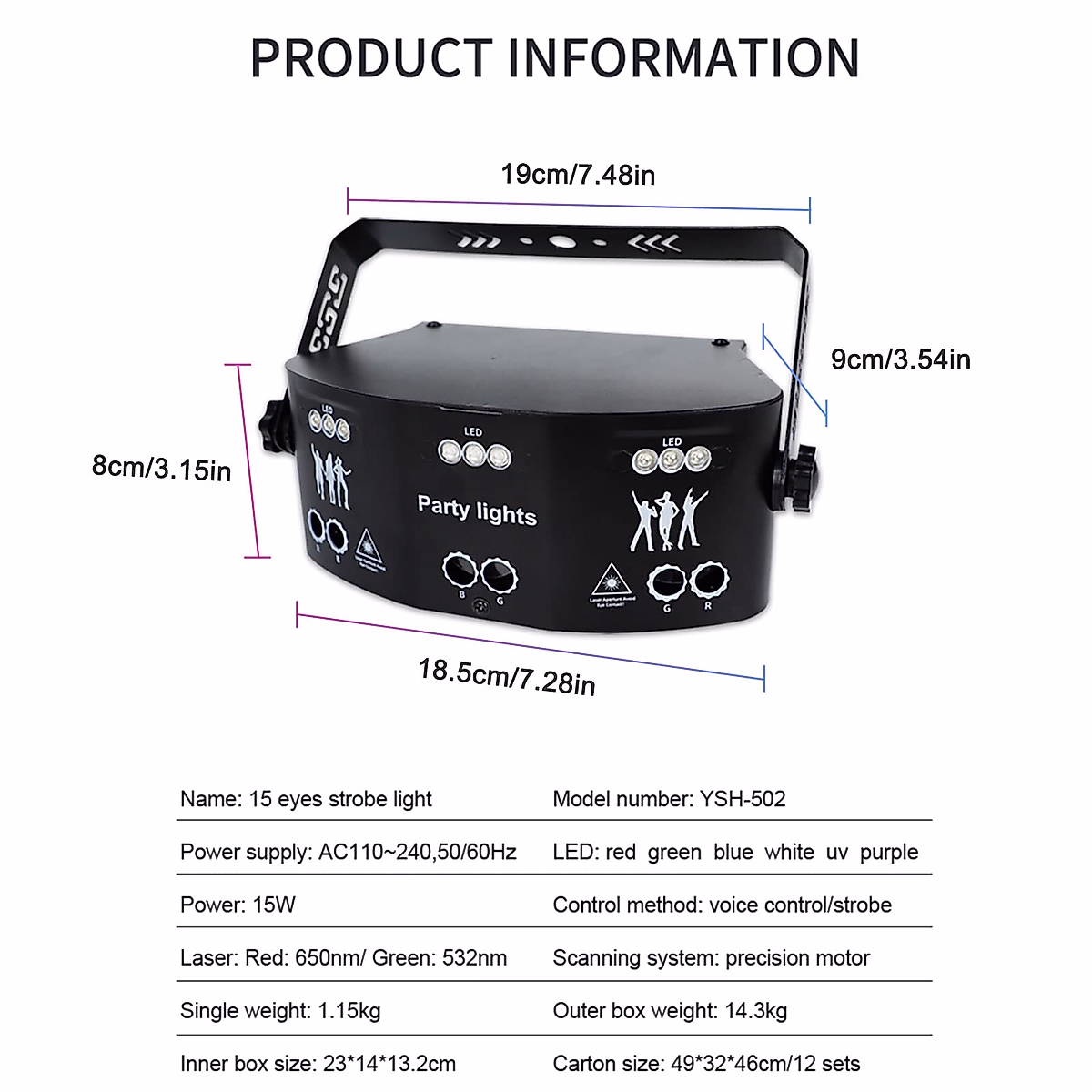 15 Eyes RGB Dj Disco Party Light Strobe Stage Lighting Effect LED Projector by DMX512 Control and Sound Activated Ravelight for Home Birthday Parties Karaoke KTV