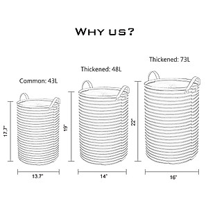 FRIENDIY Large Laundry Hamper, Removable Laundry Basket, foldable fabric laundry basket, drawstring waterproof round cotton linen storage basket. (Blue Strips, 17.7"/Medium)