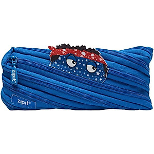 ZIPIT Monstar Pencil Case for Boys, Holds Up to 30 Pens, Machine Washable, Made of One Long Zipper! (Blue)