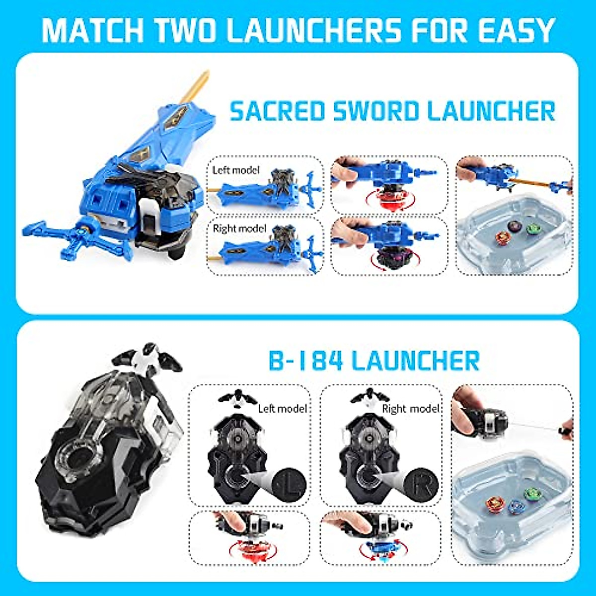 MEDMHSMA Bey Battling Top Battle Stadium Battle Set, 4 Battling Tops, 2 Latest Launchers, and 1 Flame Themed Arena, Great Gift for Kids Boys Age 6 and up,Blue