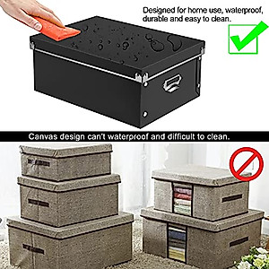 SEEKIND Storage Box, Decorative Storage Bins with Lid,3 in 1 Set,Plastic,with Handles,Press-Stud Fastening,Moisture-proof,Foldable for Space Saving Storage,for Clothes,Cosmetic,Blankets (Black) …