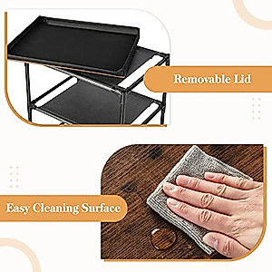 Giantex Nightstand with 3 Fabric Drawers, 24.5" Tall Bedside Table with Removable Lid for Bedroom, Study, Storage Dresser Organizer, Easy Assembly, Black and Rustic Brown