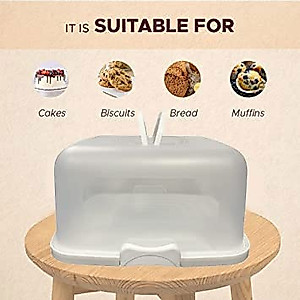 St@llion Plastic Large Square Cake Carrier with Lid Carry Handle and Easy Locking, Storage Container Lockable, Christmas Cookie Box, Trick-or-Treat 35 cm x 15 cm (Pack of 2)