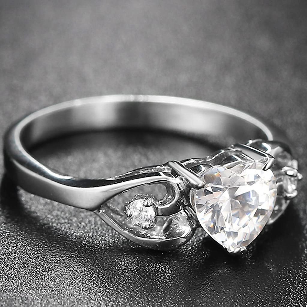 Jude Jewelers Stainless Steel Heart Shaped Stone Solitaire Style Wedding Engagement Proposal Ring (Silver, 8)