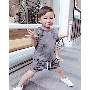 Baby Boy Clothes Tops Pants Shorts Set Toddler Boy Baby Clothes Tie-dye Baby Boy's Clothing 2Pieces Baby Outfits for Boys Grey 18-24 Month Boy Clothes