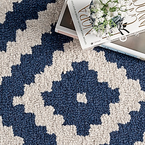 nuLOOM Kellee Hand Tufted Geometric Wool Area Rug, 5x8, Navy