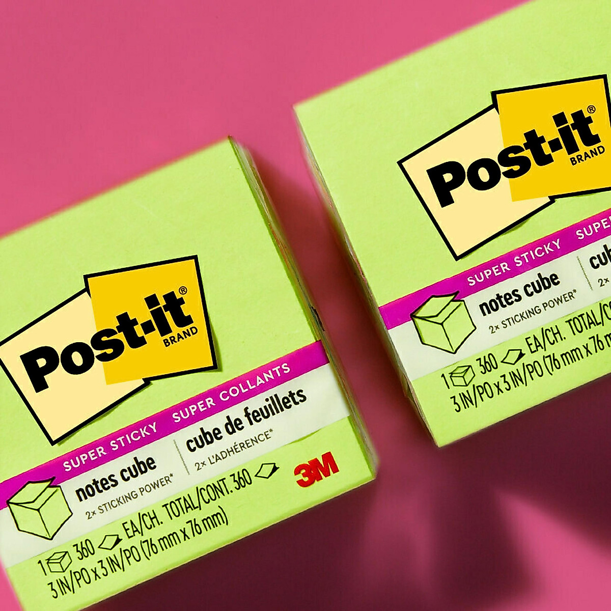 Post-it Super Sticky Notes, 3 in x 3 in, 1 Cube, 2x the Sticking Power, Bright Colors, Recyclable (2027-SSGFA)