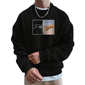 GORGLITTER Men's Letter Graphic Print Sweatshirt Crewneck Long Sleeve Thermal Pullover Tops Black Medium