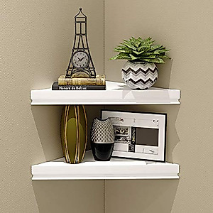 evron Wall Mount Corner Shelf,Easy to Install Metal Front Floating Corner Shelf with Self-Adhesive Tapes (White Frosting Right-Angled Set of 2)