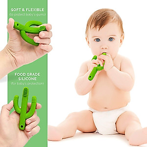 Cactus Teether, Baby Teething Toys for Babies 0-6 Months 6-12 Months, Self-Soothing Pain Relief Soft Baby Toothbrush for Babies, Toddlers, Infants, Boy and Girl, Natural Organic BPA Free(Green)