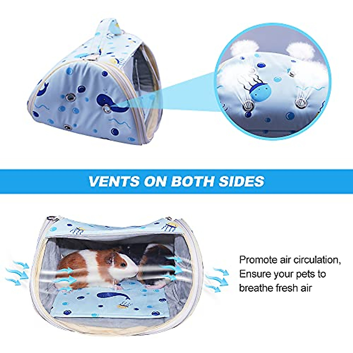 HOMEYA Guinea Pig Carrier Bag,Small Animal Pet Hamster Carrier Portable Breathable Outgoing Sling Bag for Ferret Hedgehog Chinchilla Rat Sugar Glider with Shoulder Strap Outdoor,Travel,Hiking-L(Ocean)