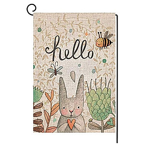 BLKWHT Hello Easter Bunny Garden Flag Vertical Double Sided 12.5 x 18 Inch Spring Rabbit Yard Decor